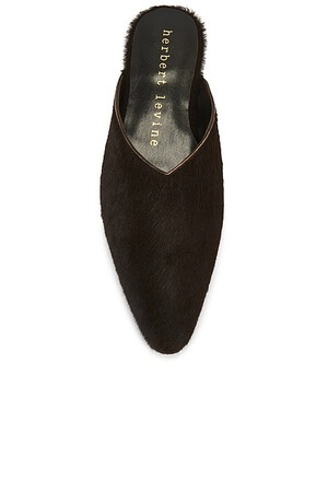 HERBERT LEVINE Haircalf Pointed Toe Mules - Dark Brown