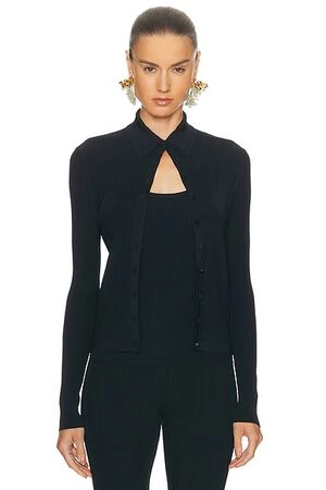 Dries Van Noten Tielt Ribbed Knit Collared Cardigan - Navy