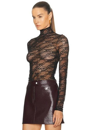 COURREGES Lace Mock Neck Top