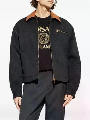 Versace Wool Zip-fastening Jacket With Leather Collar