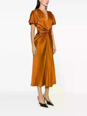 Victoria Beckham Gathered Satin Dress - Brown