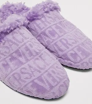 Versace Faux Fur Trimmed Monogram Slippers