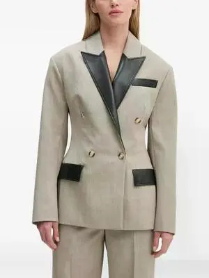 Nanushka Pacey Leather-trimmed Double-breasted Blazer
