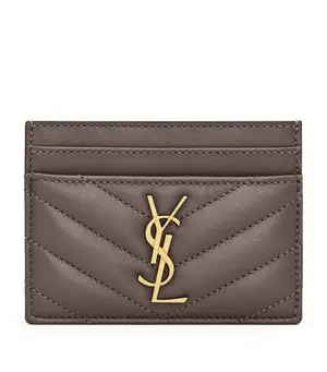 Saint Laurent Leather Cassandre Card Holder Grey
