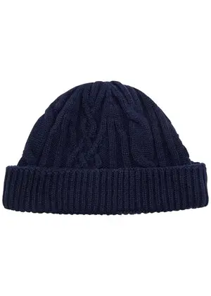 John Smedley Emery Cashmere And Wool-blend Cable Knit Beanie - Navy