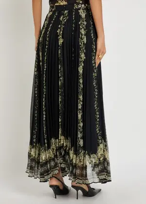 Alice + Olivia Katz Floral-print Pleated Chiffon Maxi Skirt