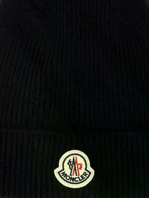 Moncler Ribbed Wool Beanie With Logo Patch