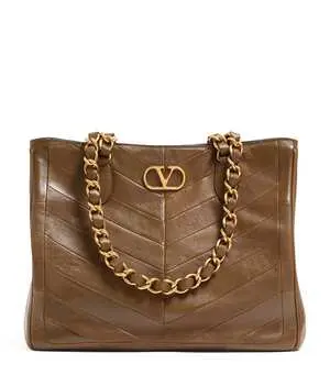 Valentino Garavani Leather Laseine Tote Bag - Brown