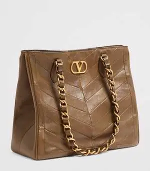 Valentino Garavani Leather Laseine Tote Bag - Brown