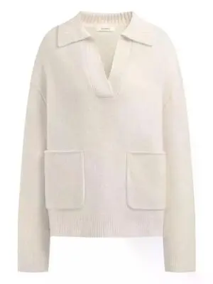 12 STOREEZ V-neck Spread Collar Sweater - Neutrals