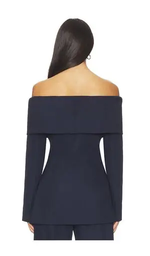 Line & Dot Off The Shoulder Top - Navy