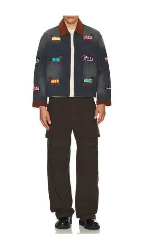 FOUND Lariat Horse Embroidered Work Jacket - Blue