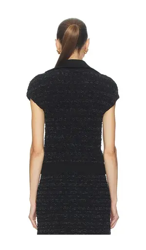 Balmain Short Sleeve Zip-up Tweed Top - Black