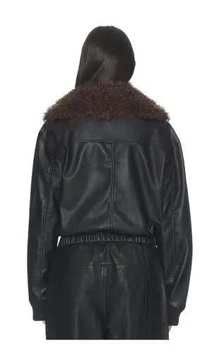 Superdown Faux Leather Cropped Jacket With Fur Trim