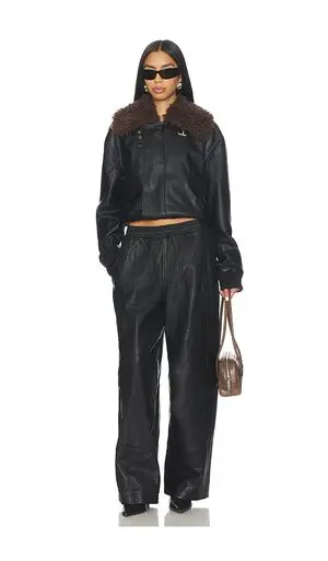 Superdown Faux Leather Cropped Jacket With Fur Trim