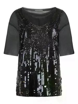 Alberta Ferretti Sequin Embellished Short Sleeve Shirt - Black
