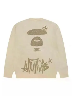 AAPE BY *A BATHING APE Crew Neck Graphic Print Long Sleeve Sweater - Neutrals