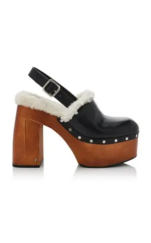 JIMMY CHOO Alida Shearling Platform Clogs - Black