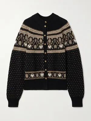 Khaite Marc Fair Isle Cashmere Cardigan - Black
