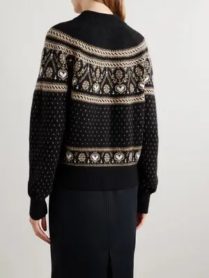 Khaite Marc Fair Isle Cashmere Cardigan - Black