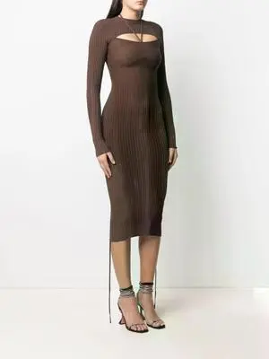 ANDREĀDAMO Ribbed Knit Cut-out Midi Dress