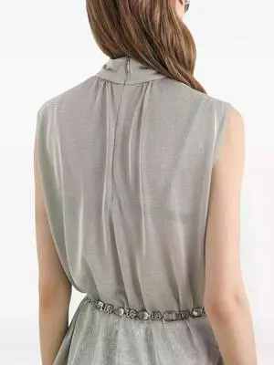 Dolce & Gabbana Lamé Jersey Mock Neck Top - Grey