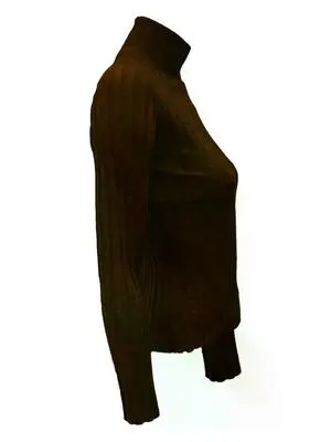 LA ROSE Ribbed Turtleneck Sweater - Brown