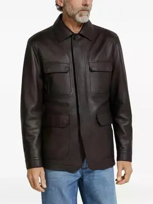 Zegna Dark Leather Button-fastening Jacket