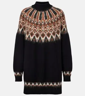 Staud Liza Fair Isle Wool-blend Sweater Dress - Black