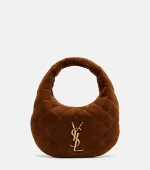 Saint Laurent Quilted Suede Top Handle Bag - Brown