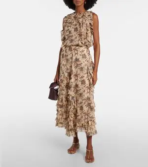 Ulla Johnson Sabra Printed Silk-blend Chiffon Top - Beige
