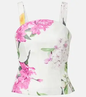 LEO LIN Isadora Printed Linen-blend Top