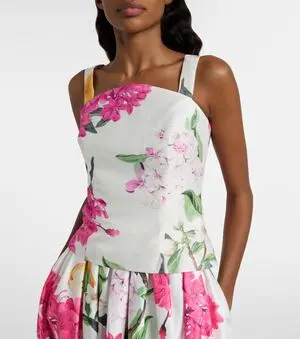 LEO LIN Isadora Printed Linen-blend Top
