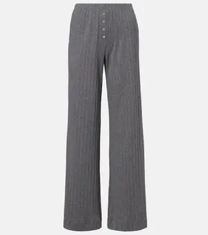 LESET Pointelle Cotton Wide-leg Trousers - Grey