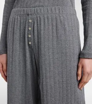 LESET Pointelle Cotton Wide-leg Trousers - Grey