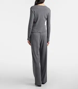 LESET Pointelle Cotton Wide-leg Trousers - Grey