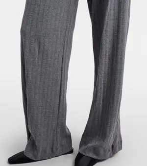 LESET Pointelle Cotton Wide-leg Trousers - Grey