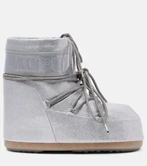 Moon Boot Icon Low Glitter Lace-up Boots - Silver