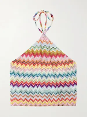 Missoni Missoni Mare Cropped Metallic Zigzag Crochet Halterneck Top Multi