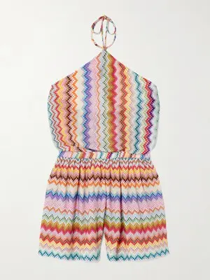 Missoni Striped Metallic Crochet-knit Halterneck Playsuit - Multi