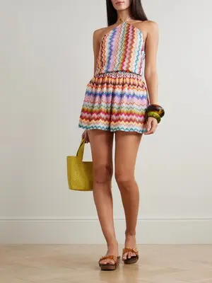 Missoni Striped Metallic Crochet-knit Halterneck Playsuit