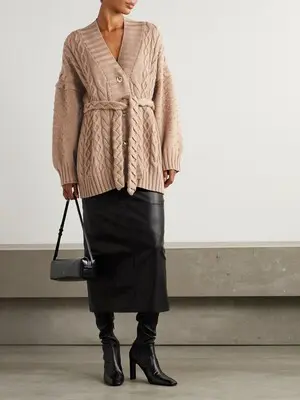 VIOLANTE NESSI Tracey Belted Cable-knit Wool Cardigan
