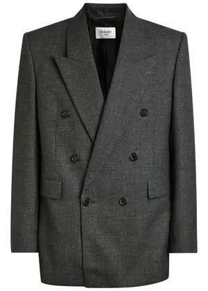 Saint Laurent Double-breasted Wool Blazer - Grey