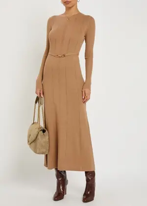 Gabriela Hearst Belted Ribbed Midi Dress - Camel
