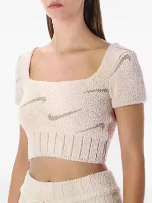 Nike Square Neck Logo Detail Cropped Top - Neutrals