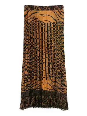 PIERRE-LOUIS MASCIA Pleated Maxi Skirt With Mixed Prints - Orange