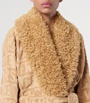 Versace Monogram Dressing Gown With Faux Fur Trim