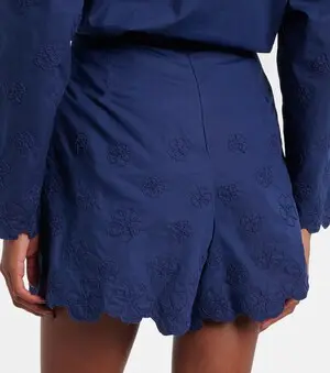 JULIET DUNN Embroidered Floral Cotton Poplin Shorts - Blue