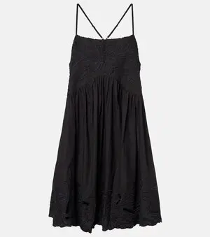 JULIET DUNN Embroidered Cotton Poplin Mini Dress - Black