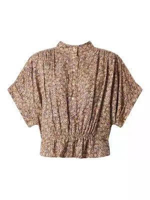 Isabel Marant Étoile ISABEL MARANT Azalea Floral Silk Jacquard Button Top Brown